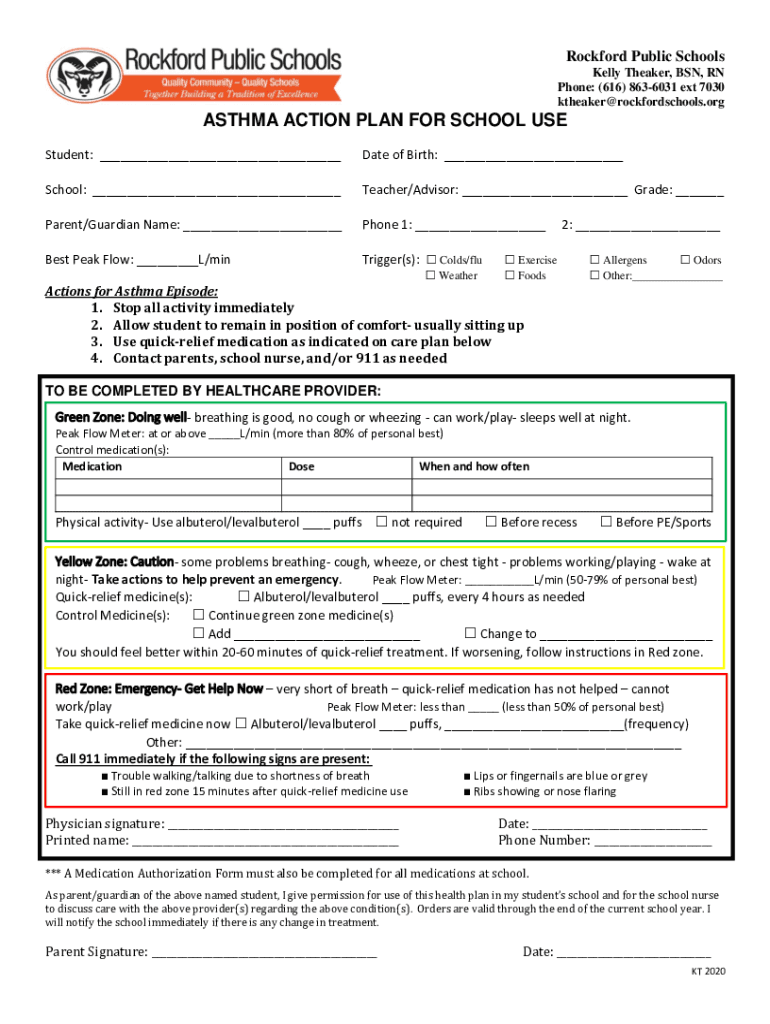 Fillable Online ASTHMA ACTION PLAN FOR SCHOOL USE Fax Email Print ...