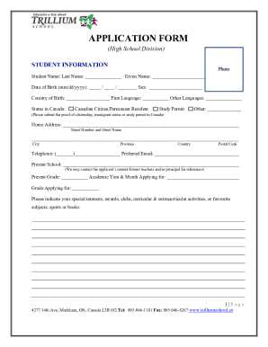 Fillable Online Trillium School Application Form (Grades 9-12).docx Fax Email Print - pdfFiller