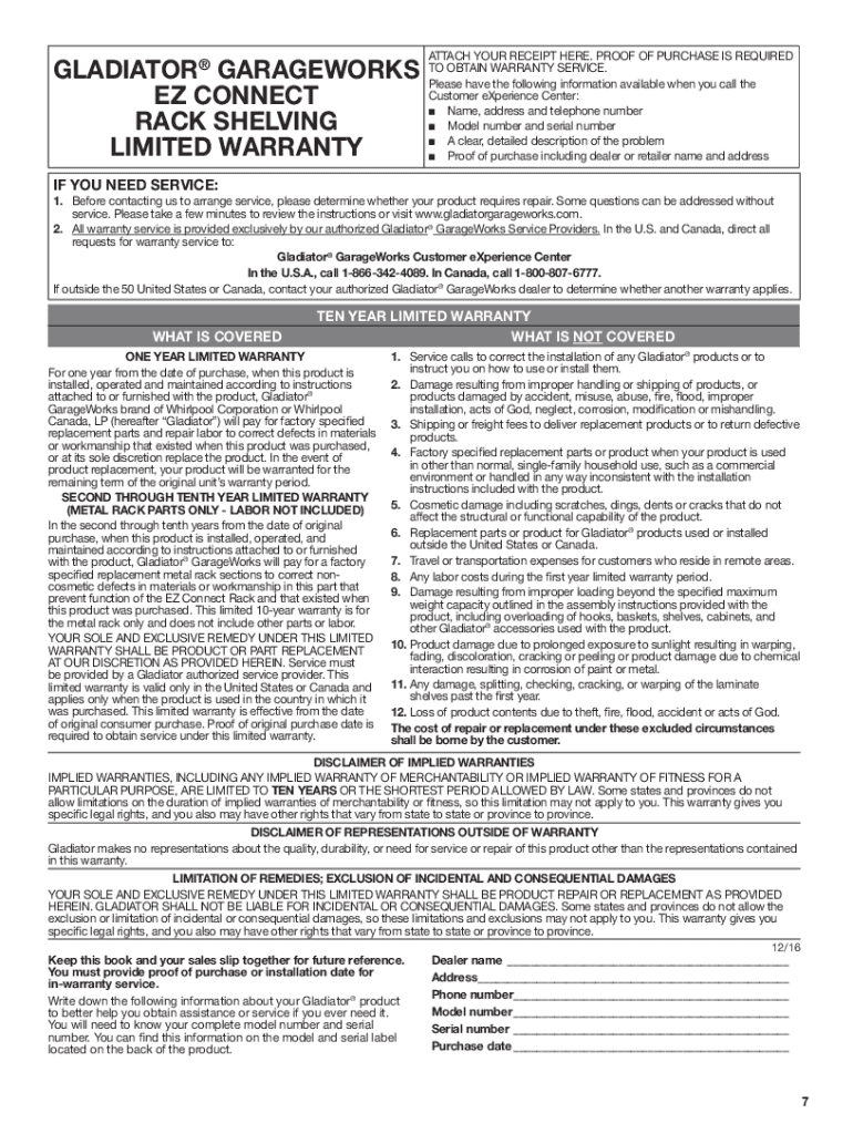 Fillable Online GLADIATOR GARAGEWORKS EZ CONNECT RACK ... Fax Email Print - pdfFiller