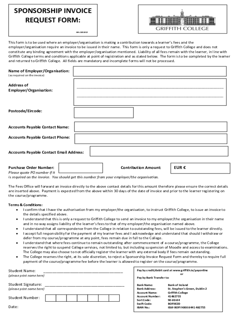 Fillable Online SPONSORSHIP INVOICE REQUEST FORM: Fax Email Print ...