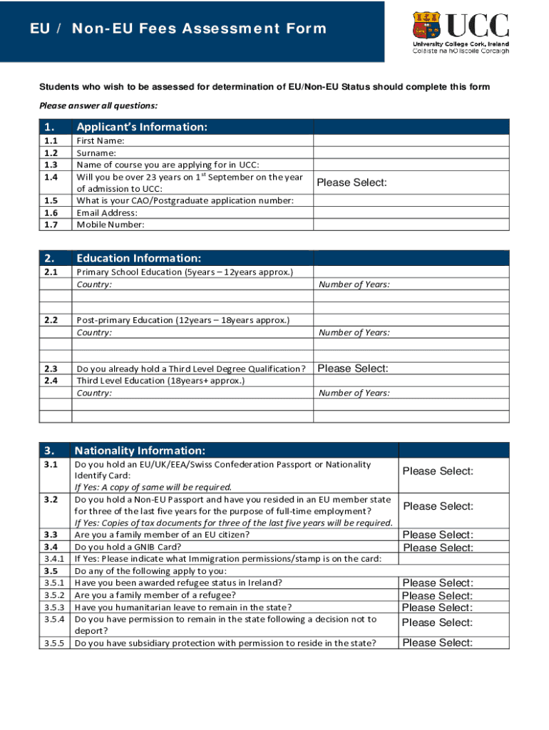 Fillable Online EU Non EU Fees Assessment Form Fax Email Print Fillable Online EU Non EU Fees Assessment Form Fax Email Print