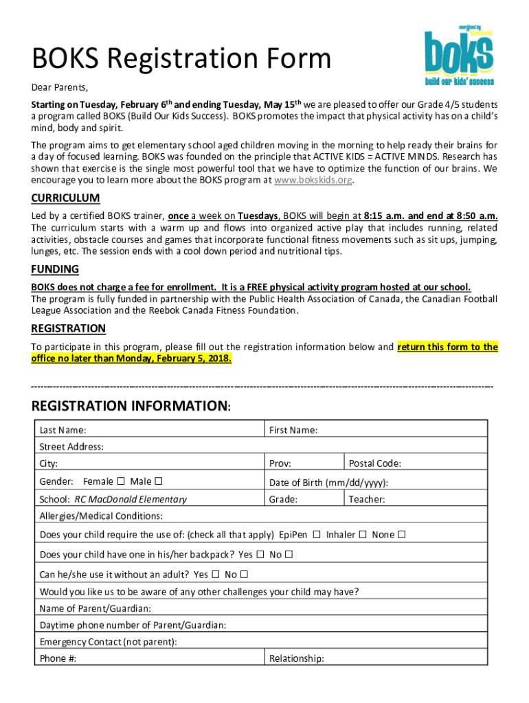 Fillable Online BOKS Registration Form Fax Email Print - pdfFiller