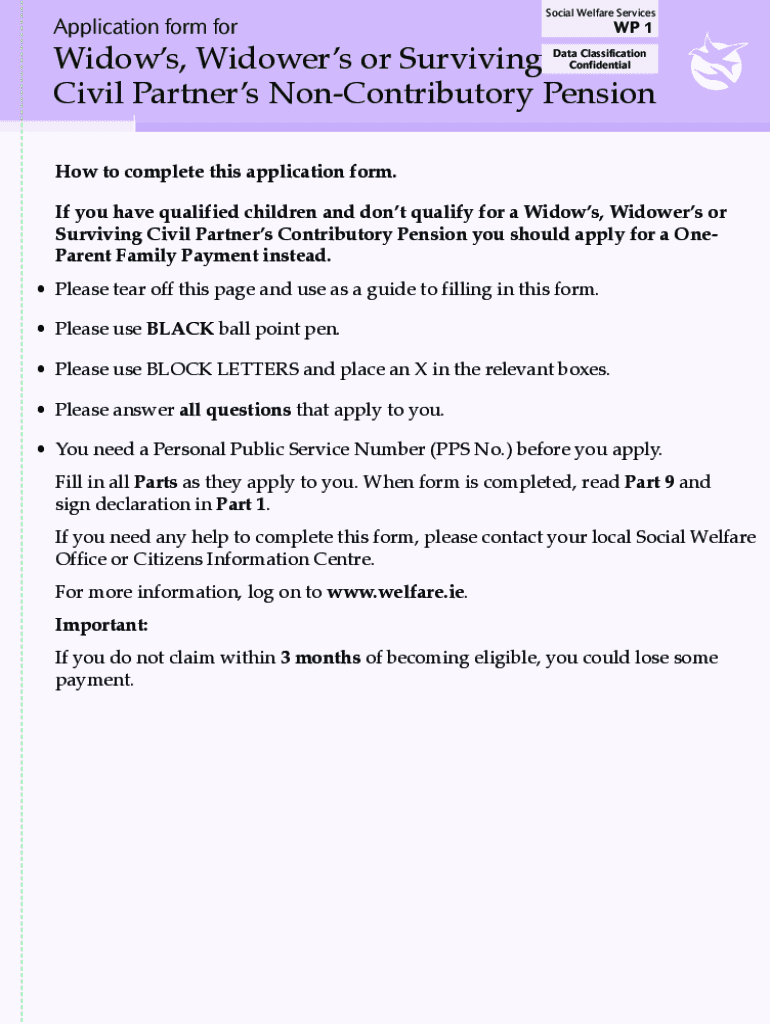 Fillable Online Application form for - Widow's, Widower's or ...
