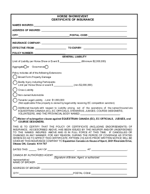 Fillable Online HORSE SHOW/EVENT CERTIFICATE OF INSURANCE Fax Email ...
