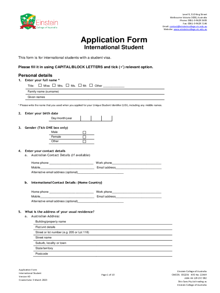 Fillable Online Einstein College of Australia: English College ...