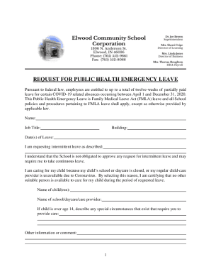 Fillable Online REQUEST FOR PUBLIC HEALTH EMERGENCY LEAVE Fax Email ...