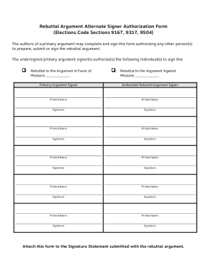 Fillable Online Rebuttal Argument Alternate Signer Authorization Form ...