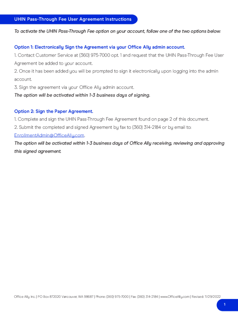 Fillable Online Free fillable To activate the UHIN Pass-Through Fee ...