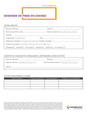 Fillable Online DEMANDE DE PRISE EN CHARGE Fax Email Print - pdfFiller