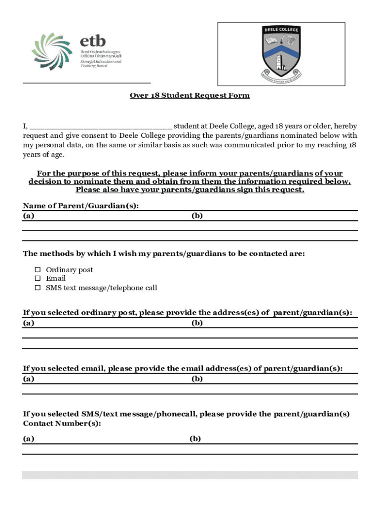Fillable Online Over 18 Student Request Form I Fax Email Print - pdfFiller
