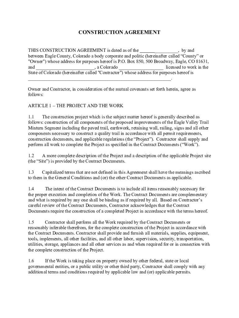 Fillable Online X Sample Contract Construction Agreement v2 Fax Email ...