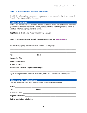 Fillable Online President's Awards for Staff - UBC Focus on People 2025 Fax Email Print - pdfFiller