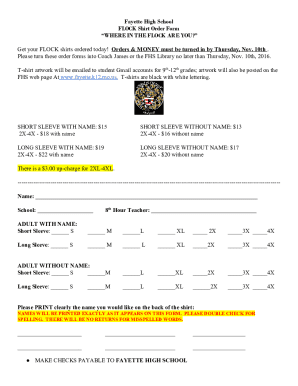 Fillable Online Fayette High School FLOCK Shirt Order Form Fax Email ...