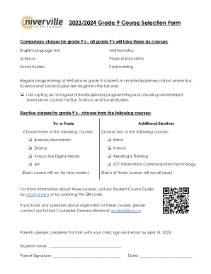 Fillable Online 2023 - 2024 Course Selection Sheet-9th Grade Fax Email ...