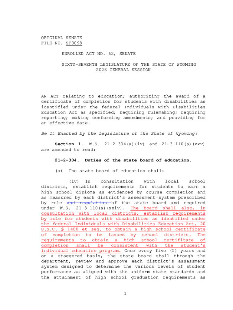 Fillable Online ORIGINAL SENATE FILE NO. SF0098 ENROLLED ACT ... Fax ...