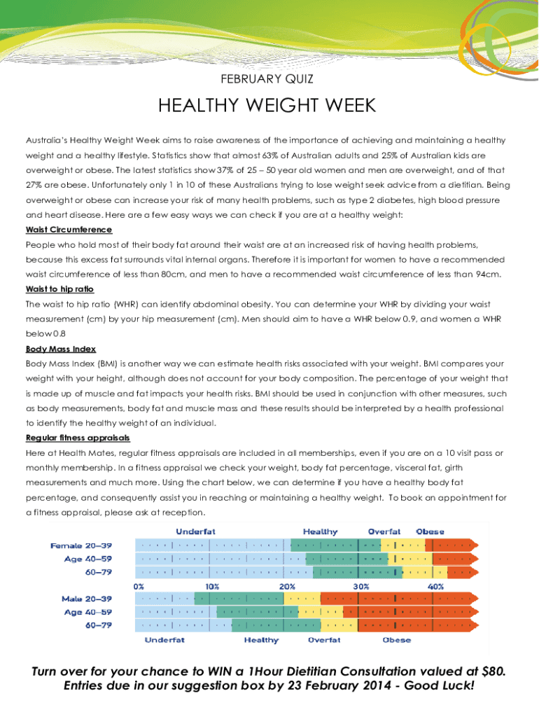 Fillable Online Healthy Weight Week: Healthy is More Than Your Weight ...