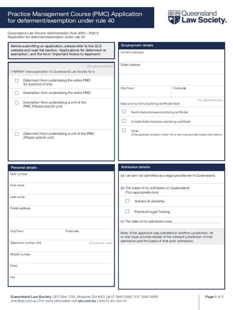 Fillable Online Queensland Law SocietyFormPractice Management Course ...