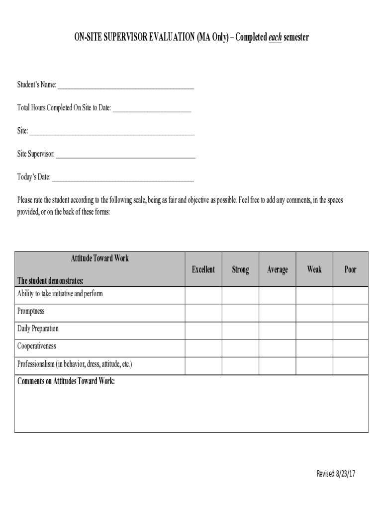 Fillable Online On-site Supervisor's Evaluation of Intern Fax Email Print - pdfFiller