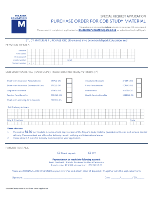Fillable Online EFT PURCHASE ORDER FOR COB STUDY MATERIAL Fax Email ...