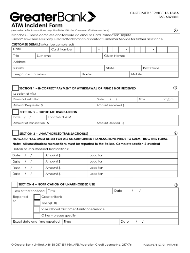 Fillable Online ATM Incident Form Fax Email Print - pdfFiller