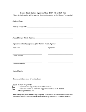 Fillable Online Honors Thesis Defense Signature Sheet (HON 495 or ...