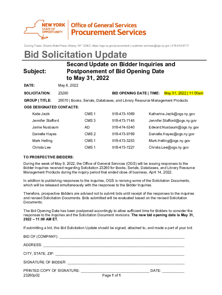 Fillable Online ogs ny Bid Solicitation Update #7 - Office of General ...