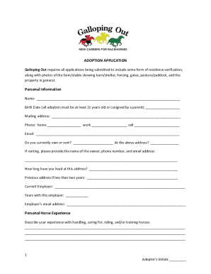 Fillable Online Galloping Out Adoption Application Fax Email Print - pdfFiller