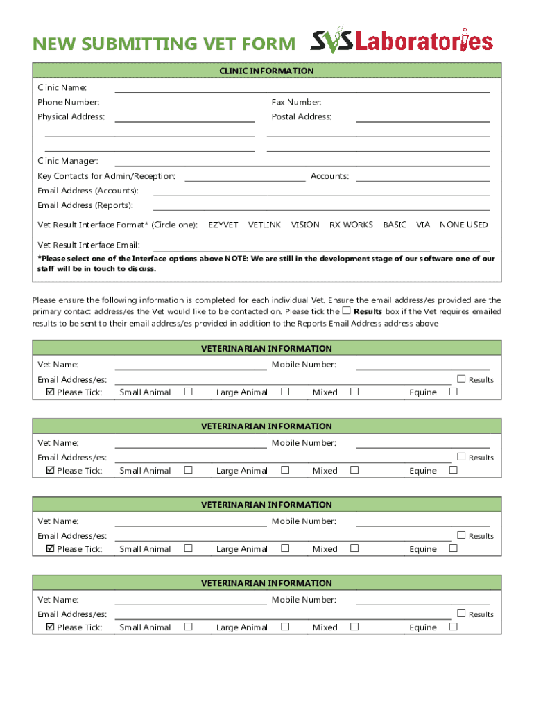 Fillable Online NEW SUBMITTING VET FORM Fax Email Print - pdfFiller