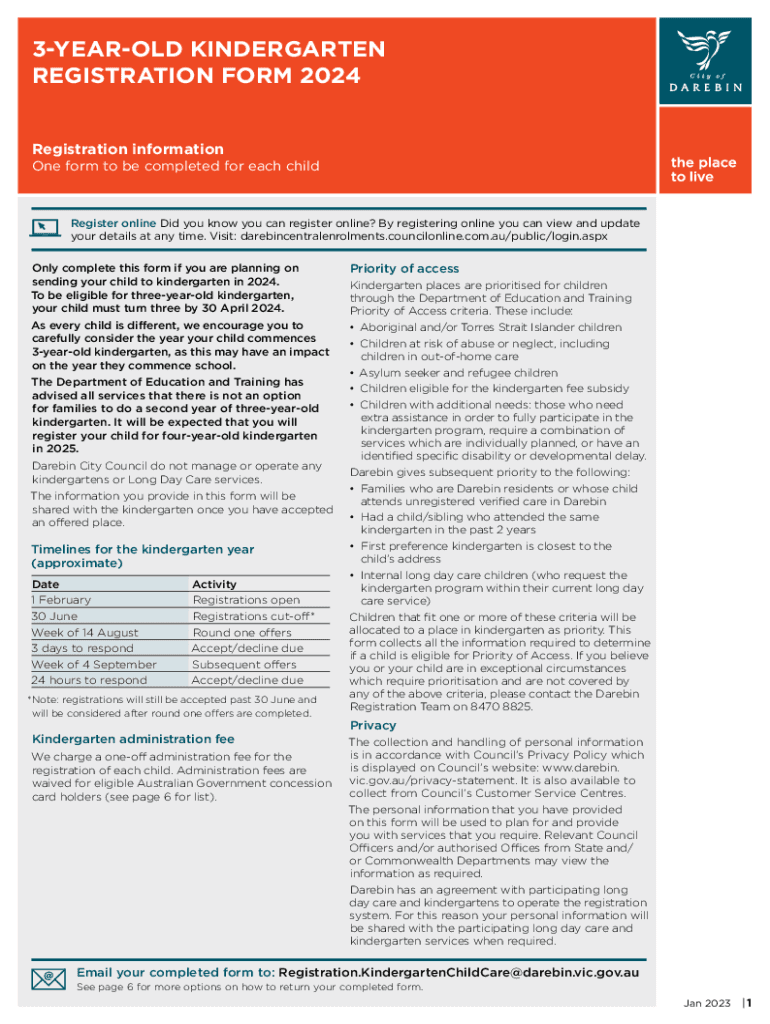 Fillable Online 3-YEAR-OLD KINDERGARTEN REGISTRATION FORM 2024 Fax ...