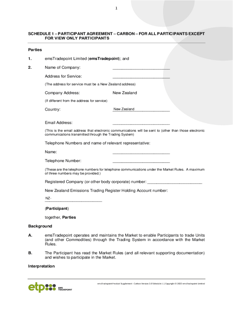 Fillable Online SCHEDULE 1 PARTICIPANT AGREEMENT CARBON Fax Email Print ...