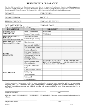 Fillable Online TERMINATION CLEARANCE FORM Fax Email Print - pdfFiller