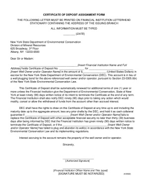 Fillable Online NYS Oil & Gas Certificate of Deposit Form Letter Fax ...