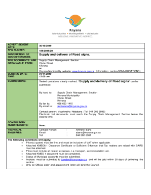 Fillable Online Supply and delivery of Road signs. Fax Email Print ...