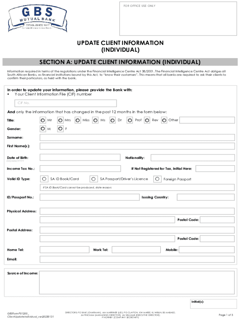 Fillable Online UPDATE CLIENT INFORMATION (INDIVIDUAL) ... Fax Email ...