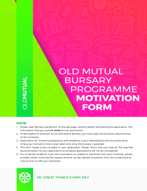 Fillable Online Old Mutual Bursary motivation form Fax Email Print ...