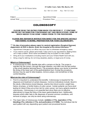Fillable Online Barrie GI Associates Colonoscopy Form Fax Email Print ...