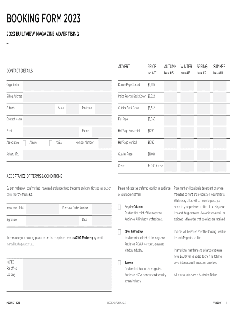 Fillable Online BOOKING FORM 2023 Fax Email Print - pdfFiller