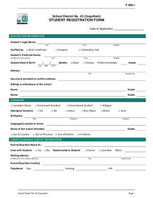 Fillable Online Registration Writable Form (English) - Coquitlam School ...