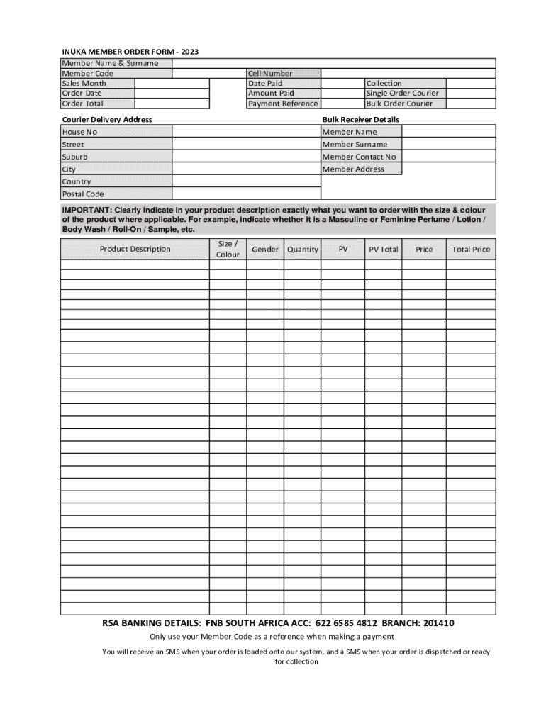 Fillable Online inuka co RSA BANKING DETAILS: FNB SOUTH AFRICA ACC Fax ...