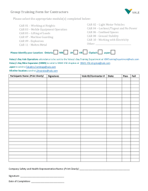 Fillable Online Group Training Form for Contractors Fax Email Print ...