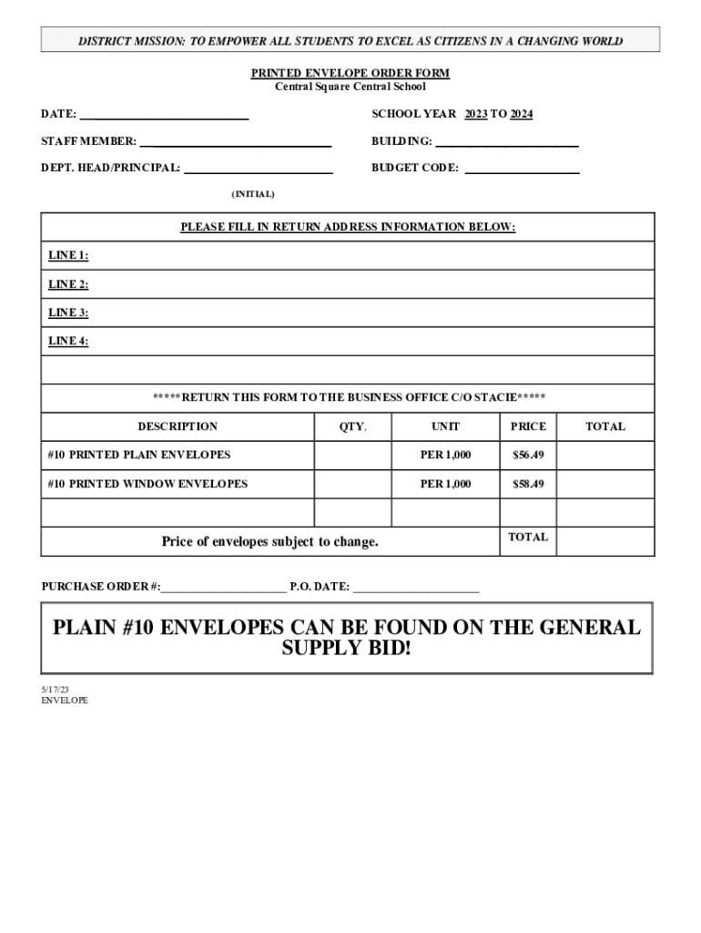 Fillable Online Printed Envelope Order Form 2023- ... Fax Email Print - pdfFiller
