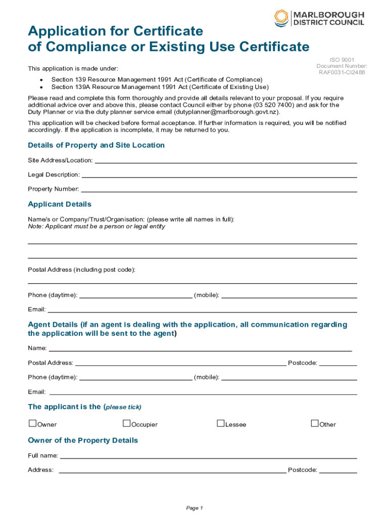 Fillable Online Existing Use Rights Certificate Application Form ...