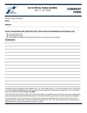 Fillable Online plans dot state tx Fillable Comment Form. US 79 from I ...