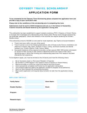 Fillable Online ODYSSEY TRAVEL SCHOLARSHIP APPLICATION FORM Fax Email ...