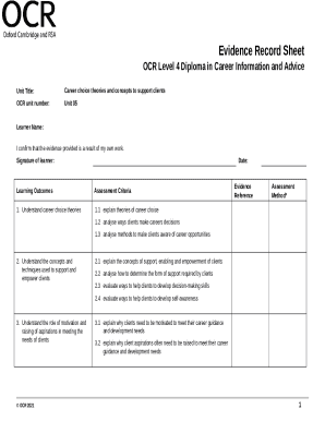 Level 4 Unit 05 Evidence Record Shee. Career Ination and Advice Doc ...