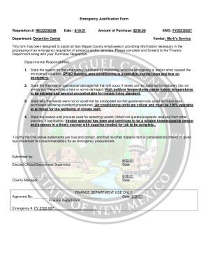 Fillable Online Emergency Justification Form Requisition #: REQ2200557 ...