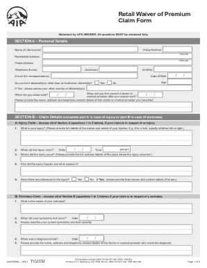 Fillable Online Retail Waiver of Premium Claim Form Fax Email Print ...