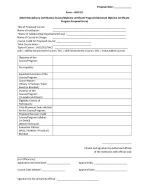 Fillable Online New Program Proposal: Certificate or Advanced ... Fax ...