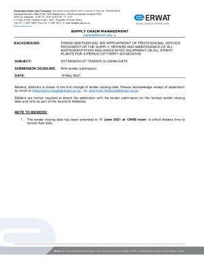 Fillable Online Appointment of a Service Provider to Supply Erwat with ...