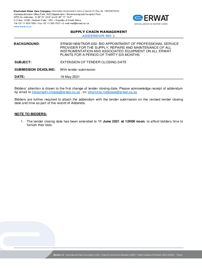 Fillable Online Appointment of a Service Provider to Supply Erwat with ...